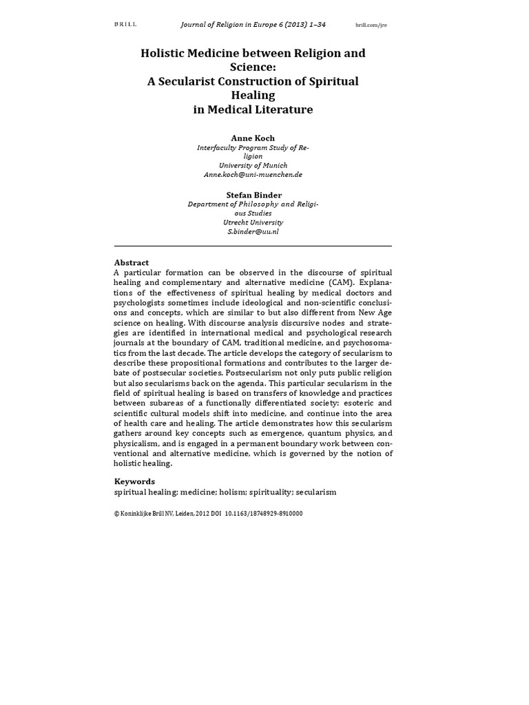 Holistic Medicine Between Religion and Science | PDF | New Age | Secularism