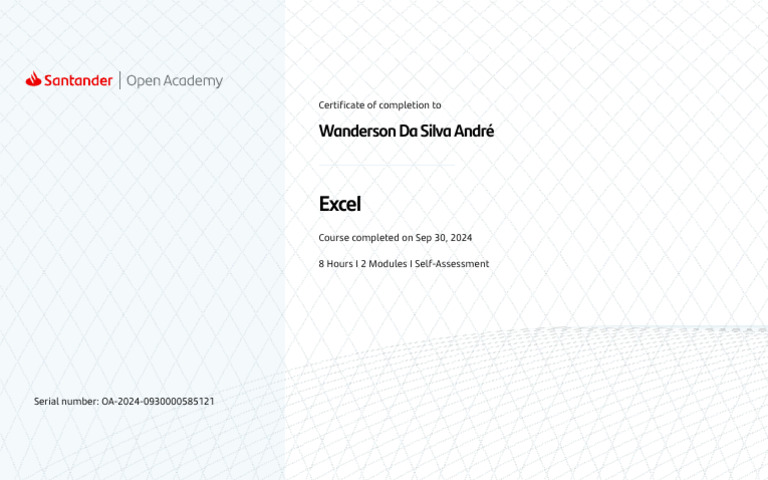 Excel Course Completion Certificate | PDF