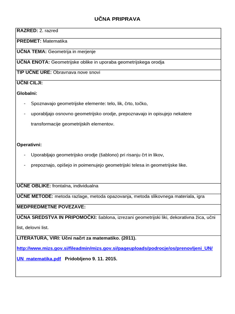 Priprava-Geometrijski Liki | PDF