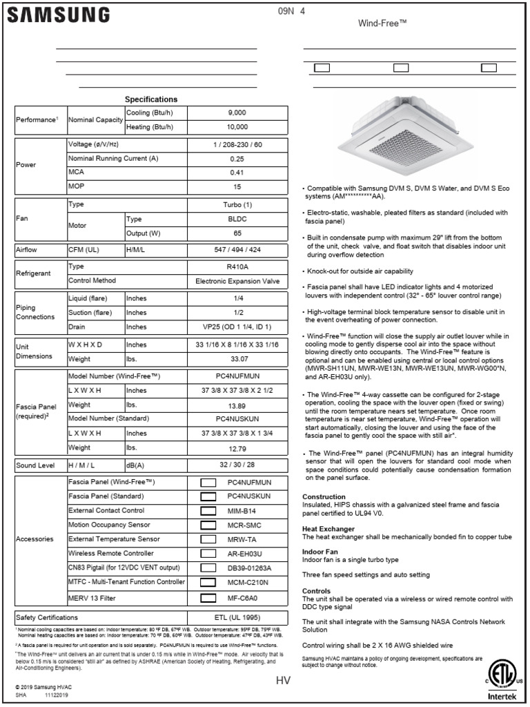 AM009NN4DCH+AA+SUBMITTAL WF 4way 11122019 | PDF | Home Appliance | Mechanical Engineering