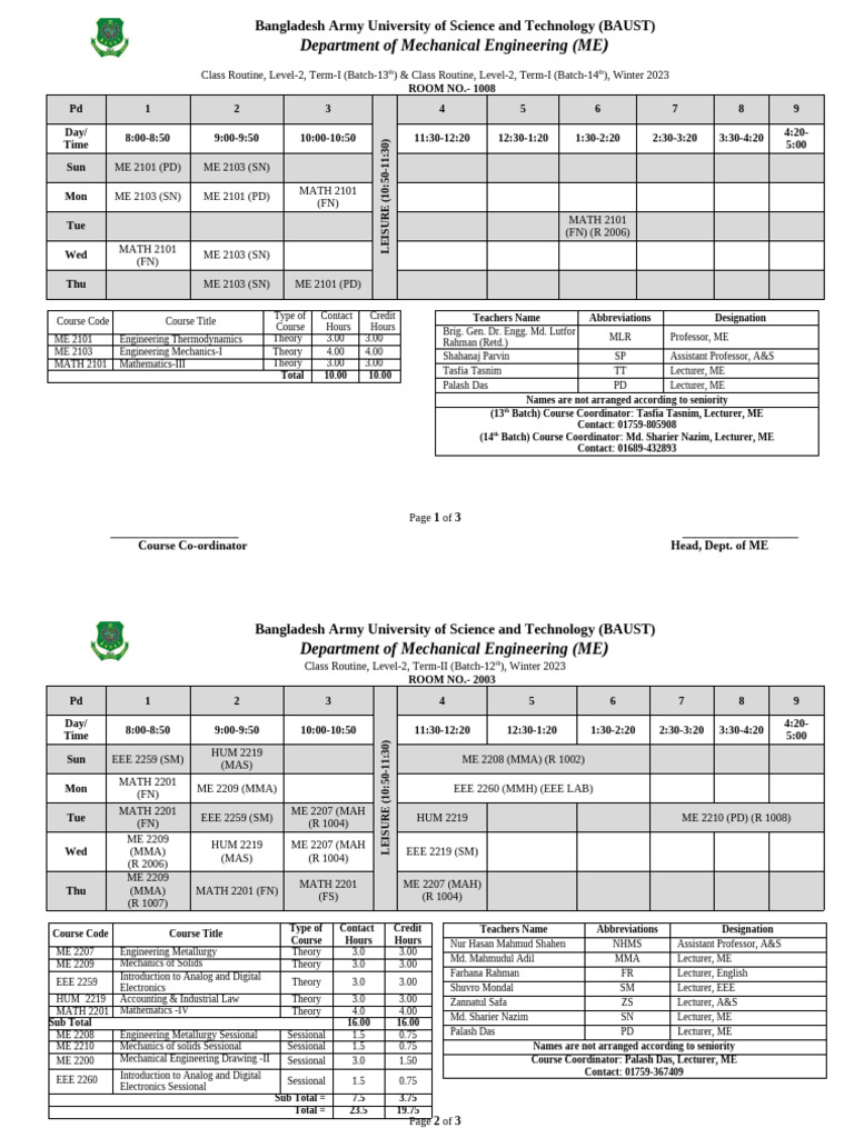 Class Routine Winter 2023 Old | PDF | Engineering | Applied And ...