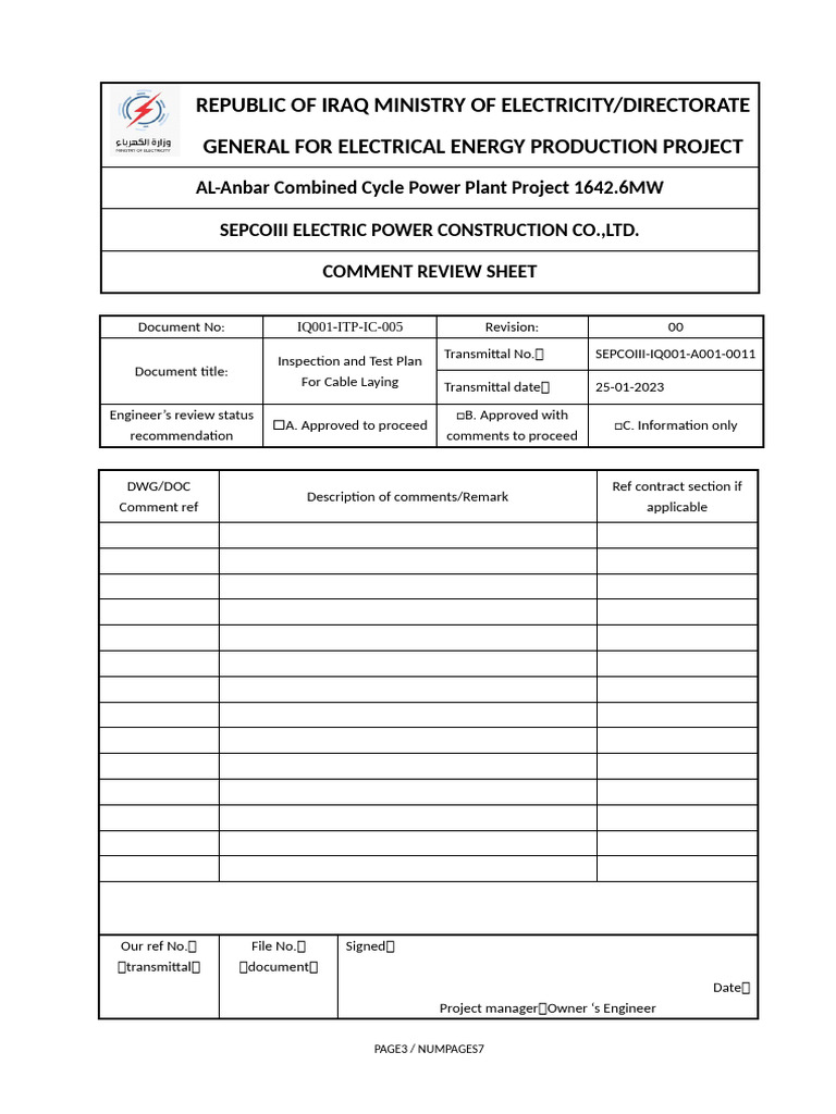 ITP For Cable Laying OK | PDF