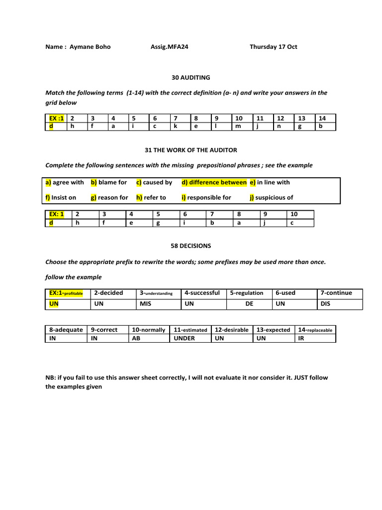 Answer Sheet Auditing Aymane | PDF