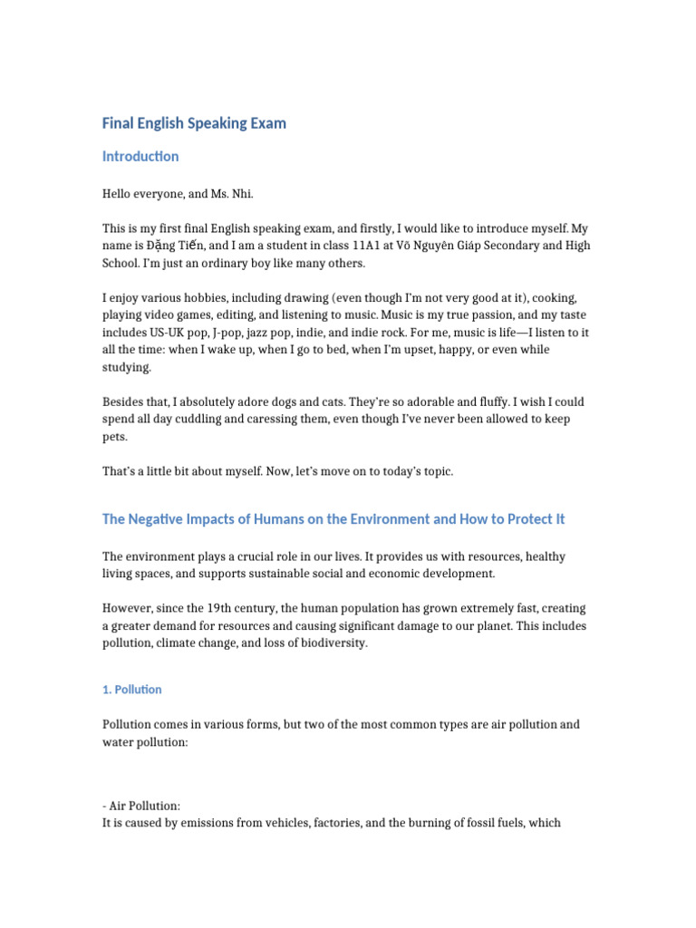 Final English Speaking Exam | PDF | Climate Change | Greenhouse Gas