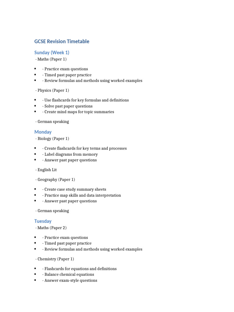 GCSE Revision Timetable With Prompts | PDF | Geography | Mathematics