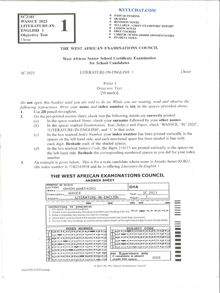 Wassce 2023 Literature in English 1 | PDF