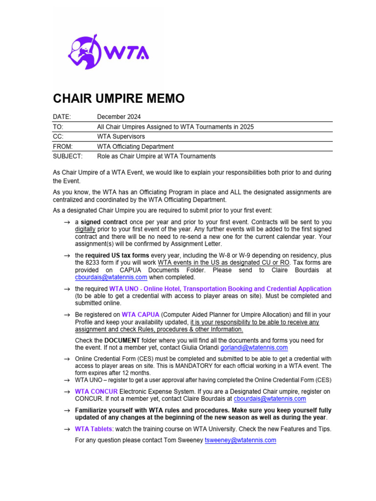 2025 Chair Umpire Memo v1 | PDF | Referee