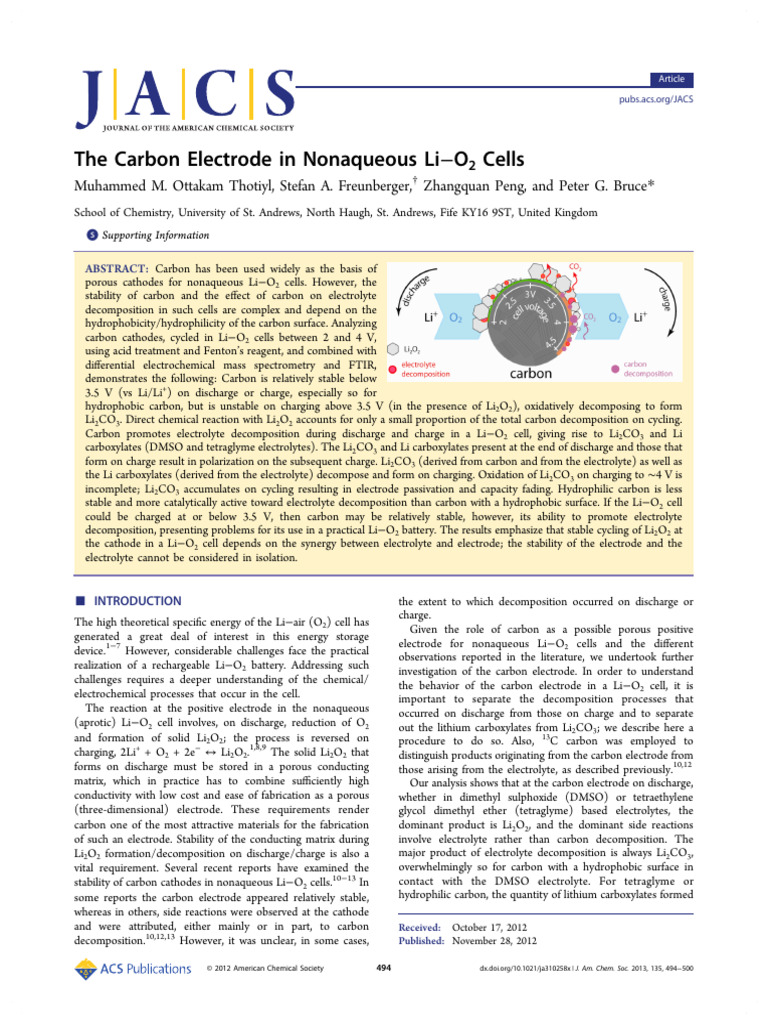 Ottakam Thotiyl Et Al 2012 The Carbon Electrode in Nonaqueous Li O2 ...