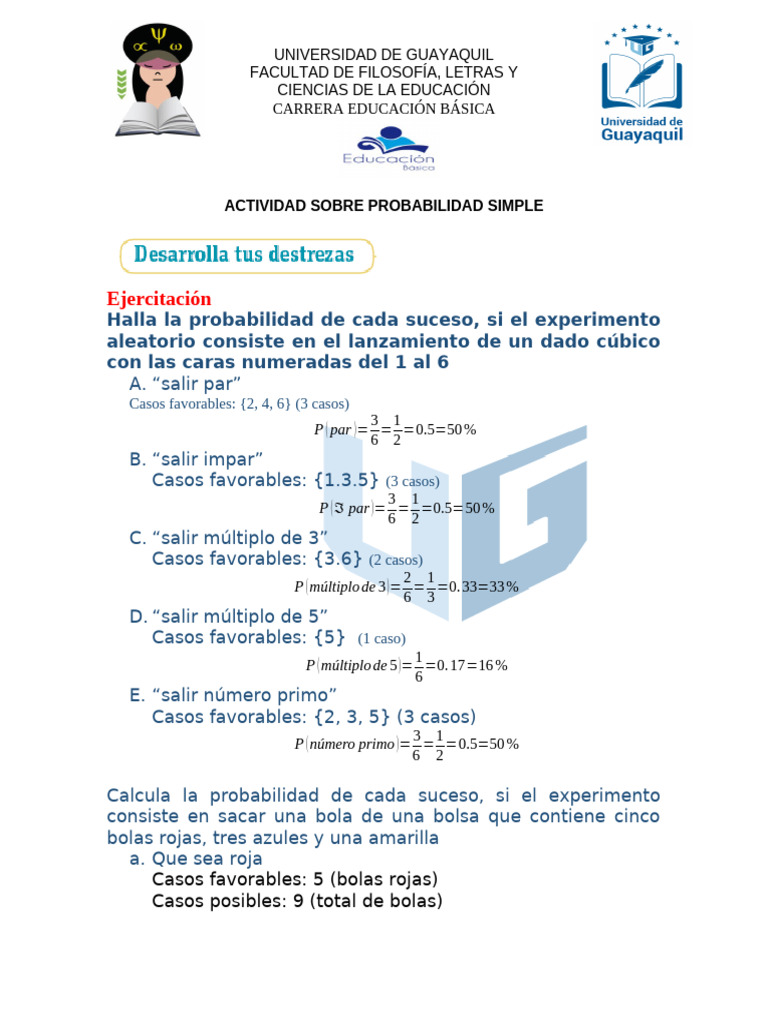 Actividad Probabilidad Simple | PDF | Probabilidad | Teoría de probabilidad