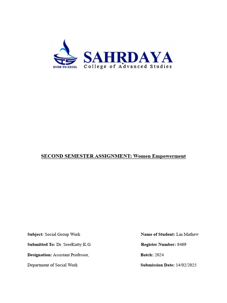 Assignment - Women Empowerment | PDF | Empowerment | Woman