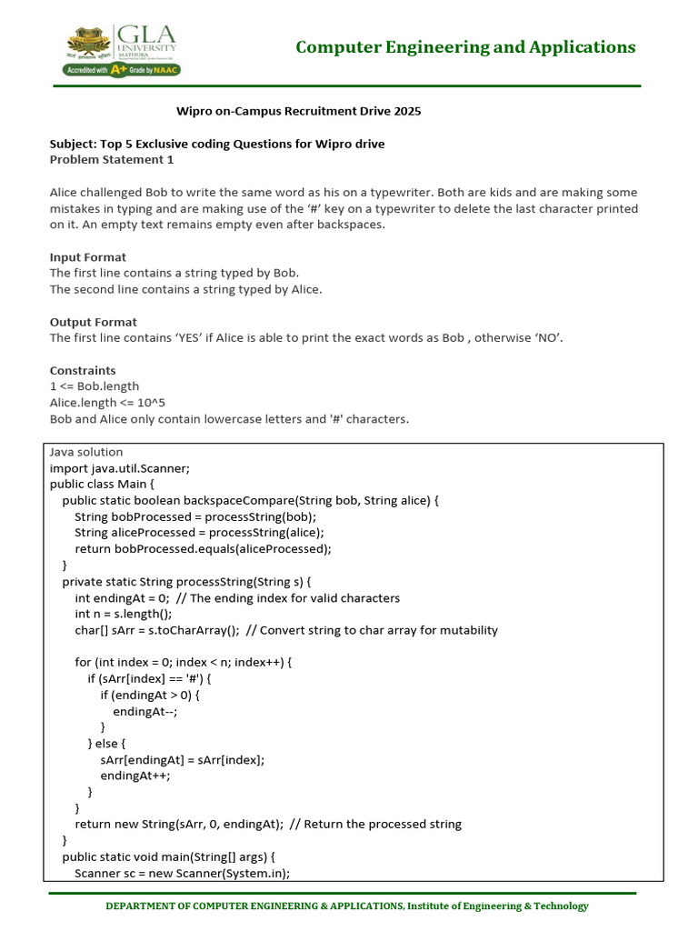 Top 5 exclusive coding question for Wipro on-Campus Recruitment Drive 2025 | PDF | String ...