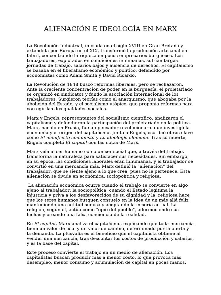 MARX | PDF | Karl Marx | La teoría de la alienación de Marx