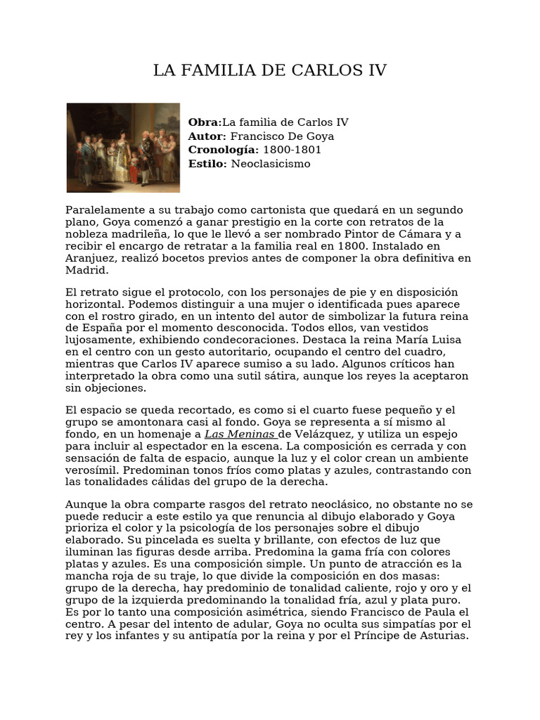 La Familia de Carlos Iv | PDF | Francisco Goya | Artes plásticas