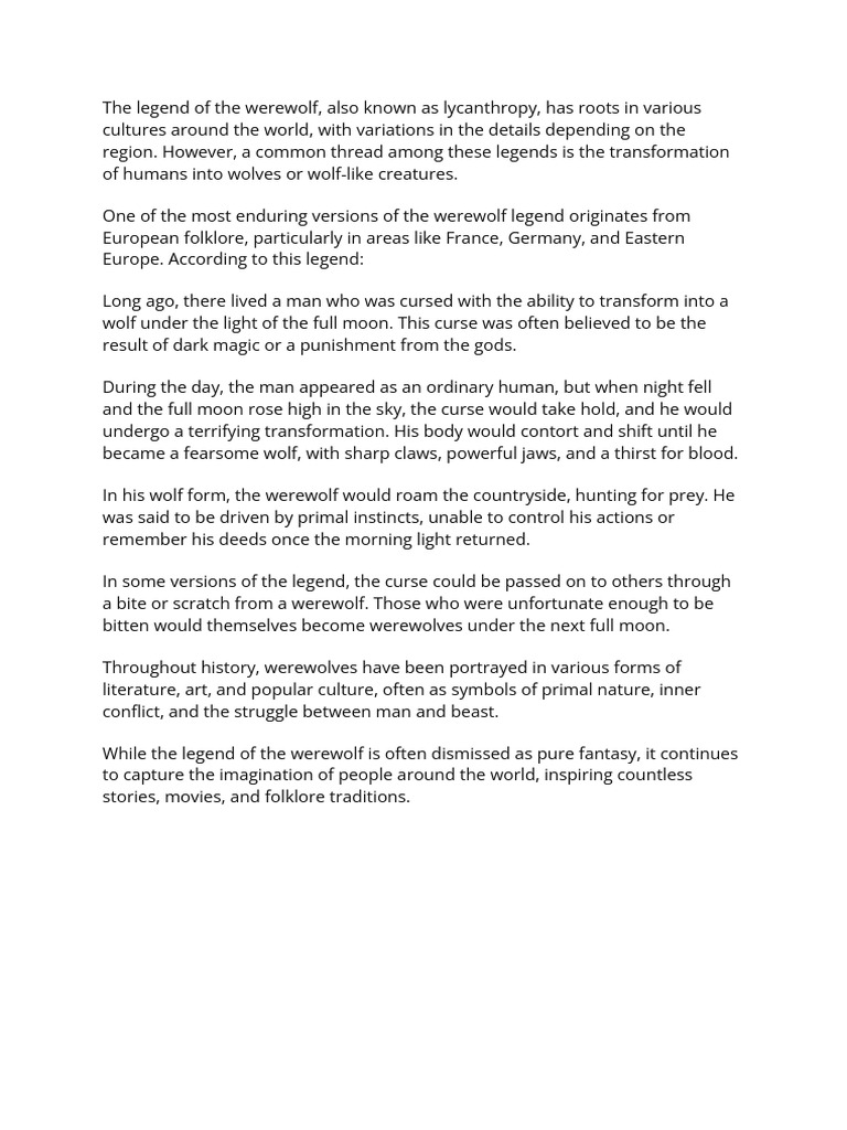 The Legend of The Werewolf | PDF | Werewolves | Mythology