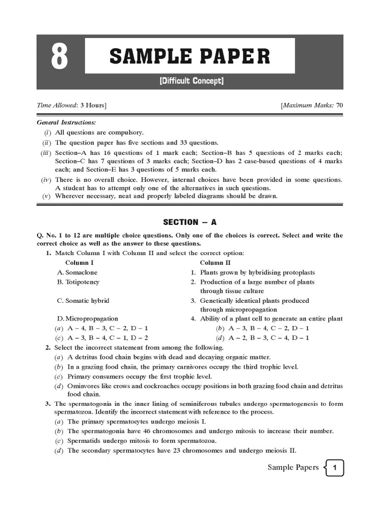 Biology Difficult Paper 8 | PDF