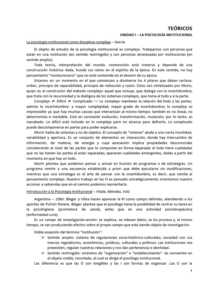 Insitucional, Teo y Prac | PDF | Institución | Sicología