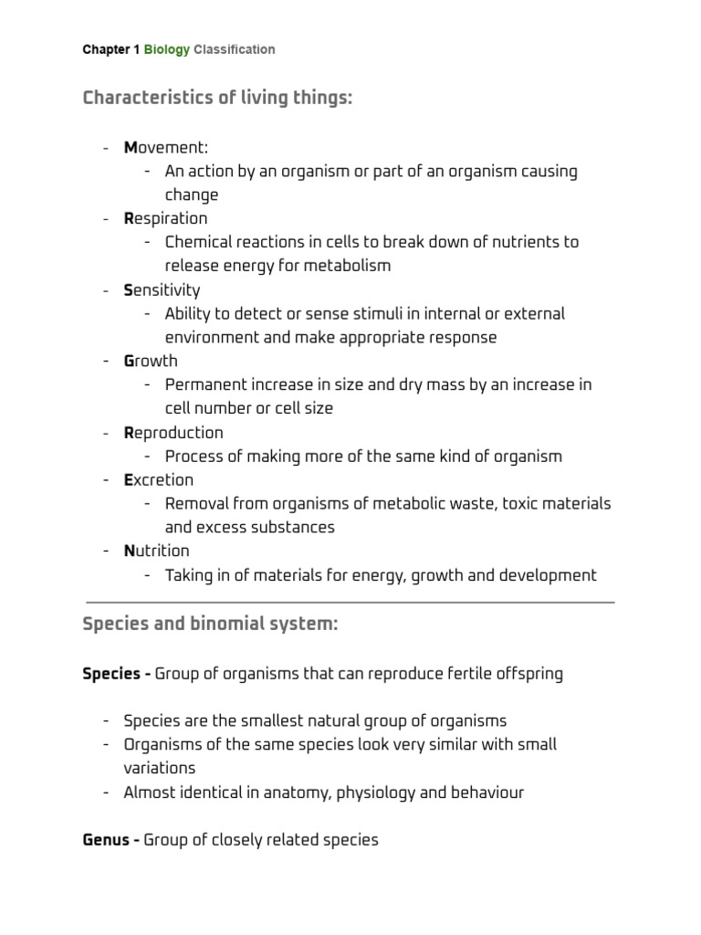 IGCSE - S3 - Biology - Chapter 1 - Notes | PDF | Cell (Biology) | Seed