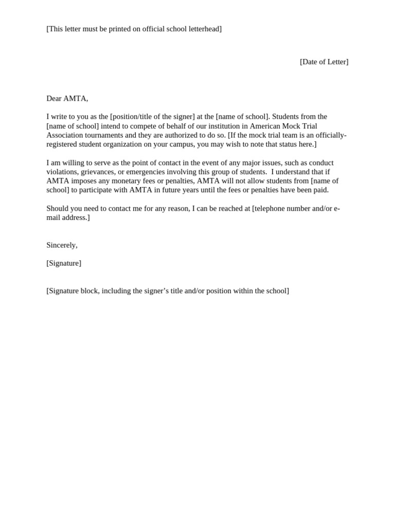 Authorization Letter for Mock Trial Team | PDF