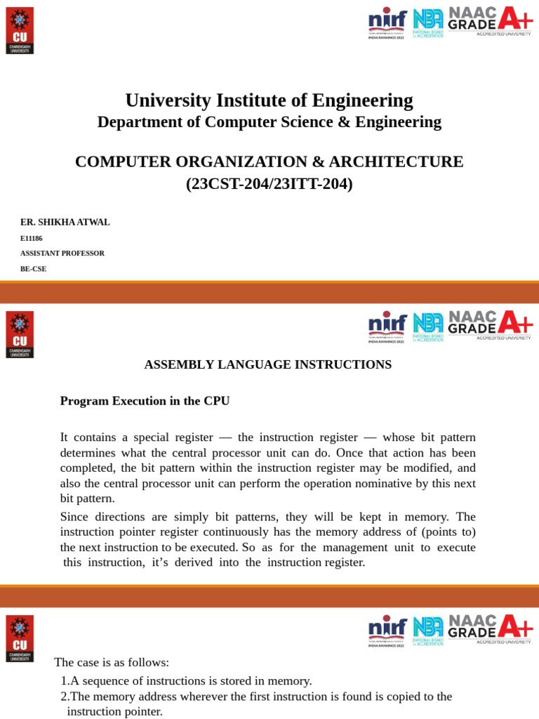 Lecture 1.2.2 (Assembly Language Instructions Instruction Cycle, Machine Language Program ...