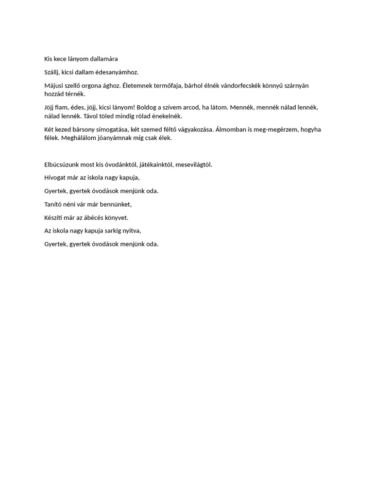 Anyák Napi És Ballagós Dalok | PDF