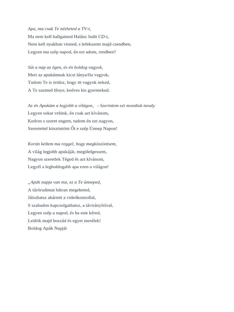 Apák Napi Versek | PDF