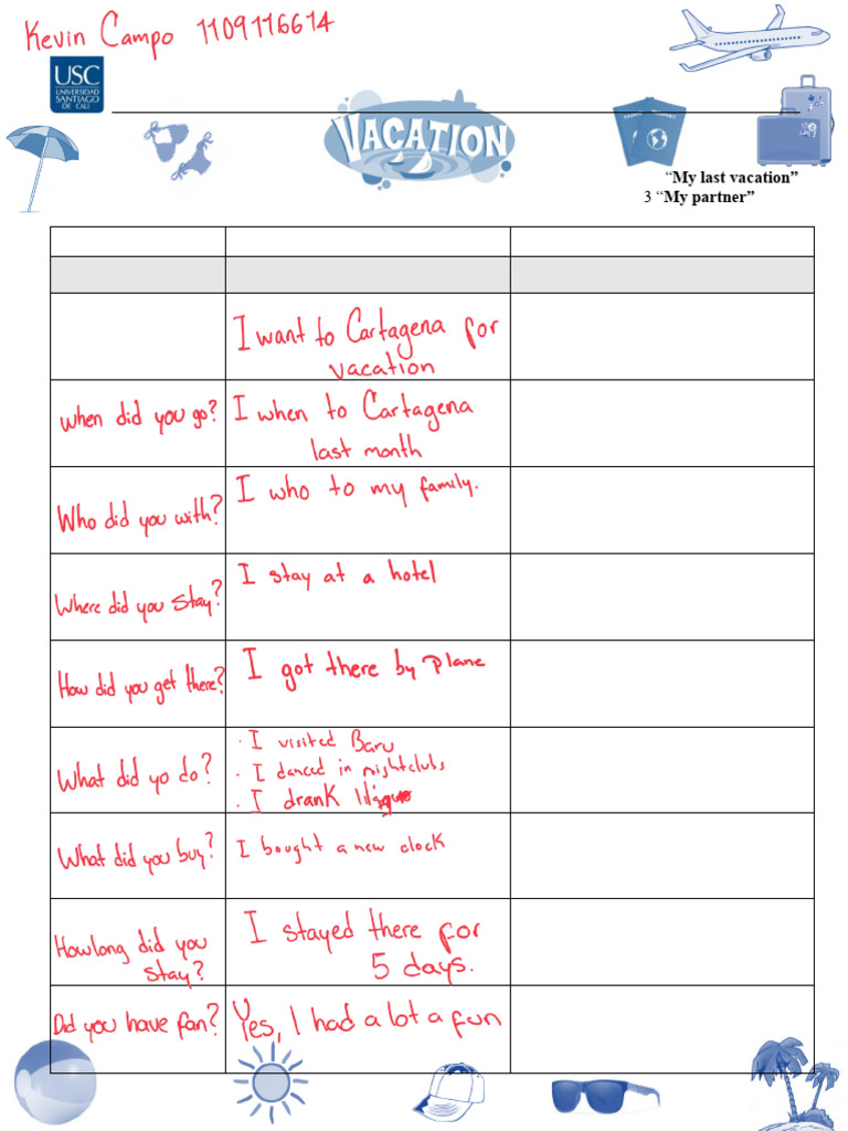 My Last Vacation Worksheet | PDF