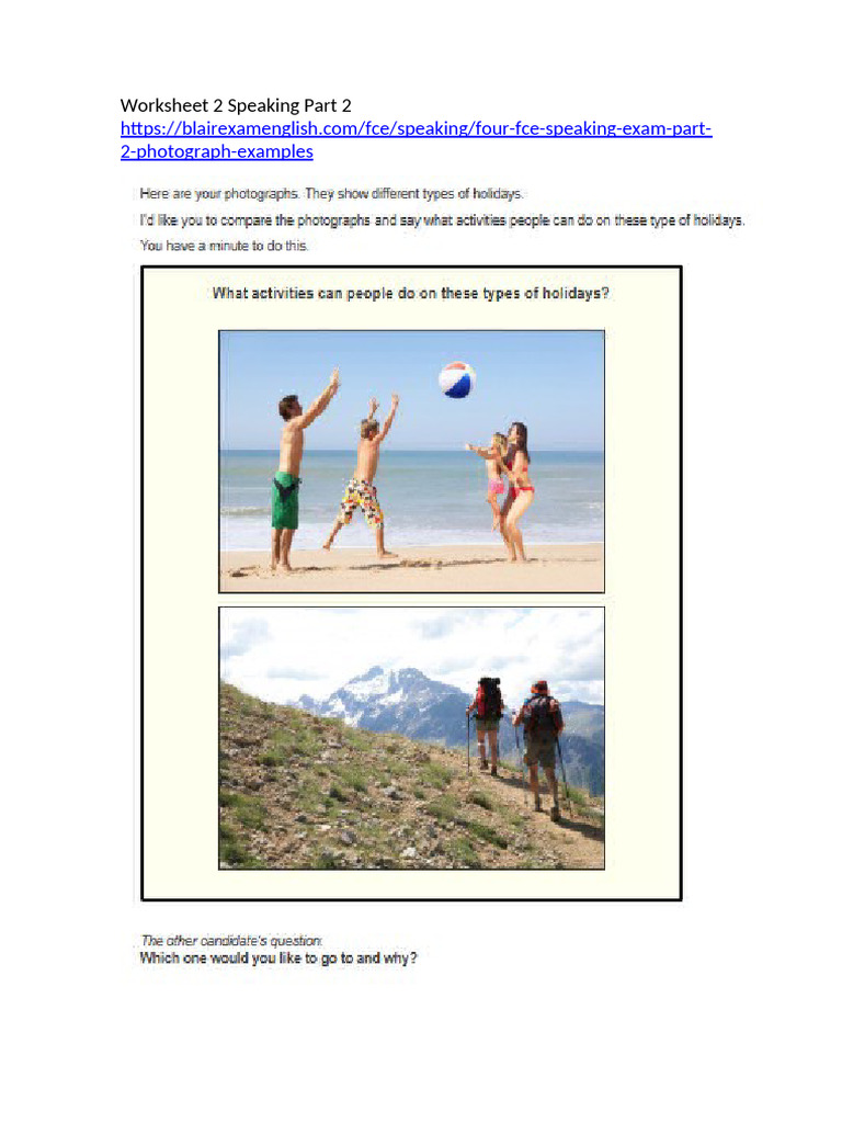 Worksheet 2 Speaking FCE B2 | PDF