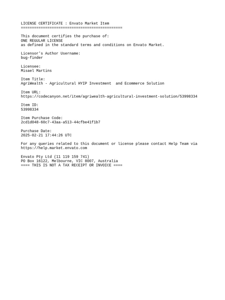 75881651 Agriwealth Agricultural Investment Solution License | PDF