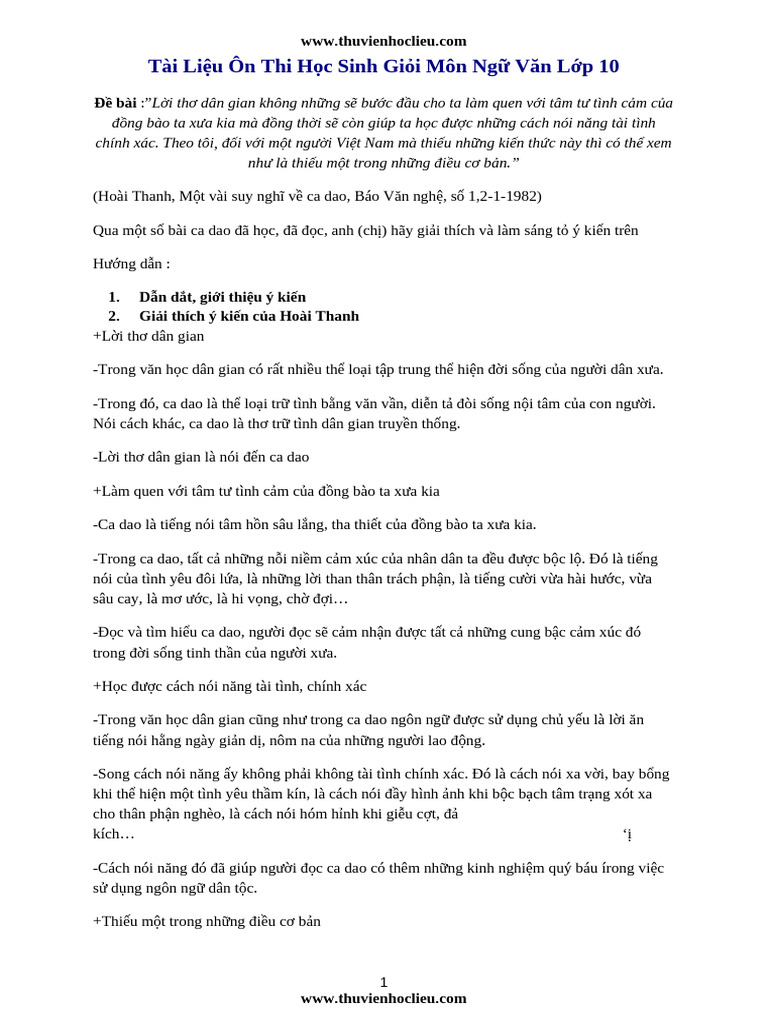 Tai Lieu On Thi HSG Van 10 | PDF