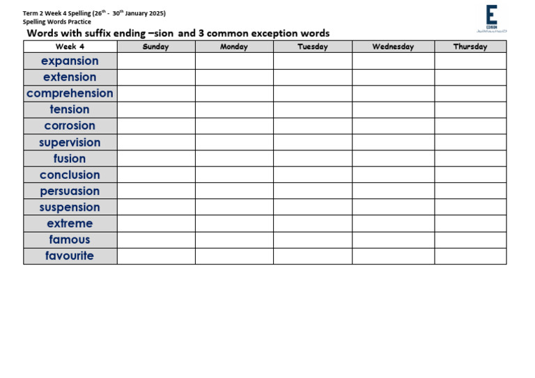 Y4 Spelling Words Week 4 - T2 | PDF