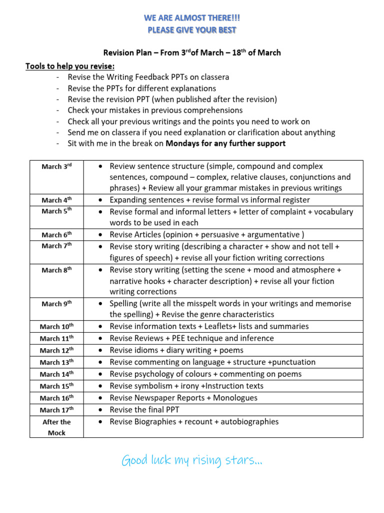 Suggested Revision Plan - Y8 | PDF