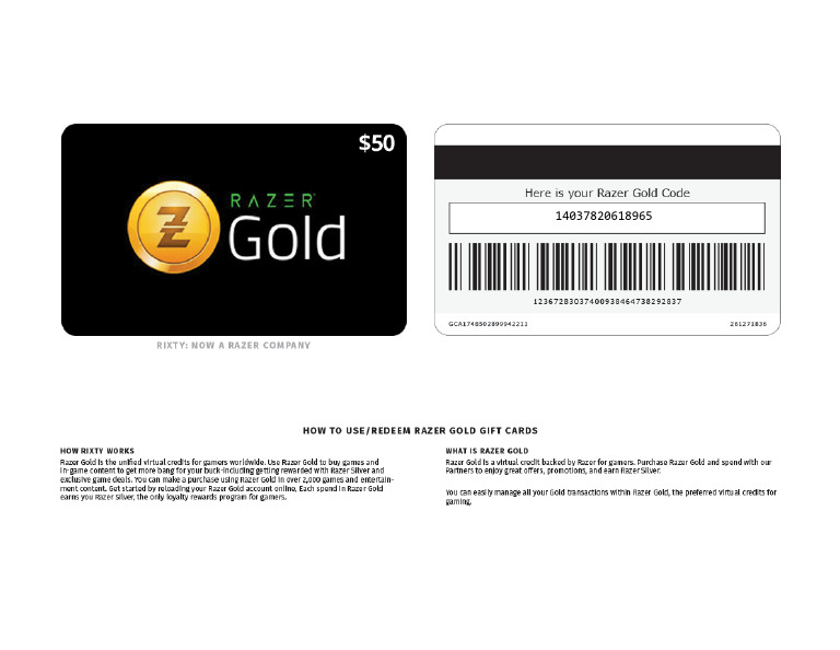 $50 Razer Gold Game Card | PDF