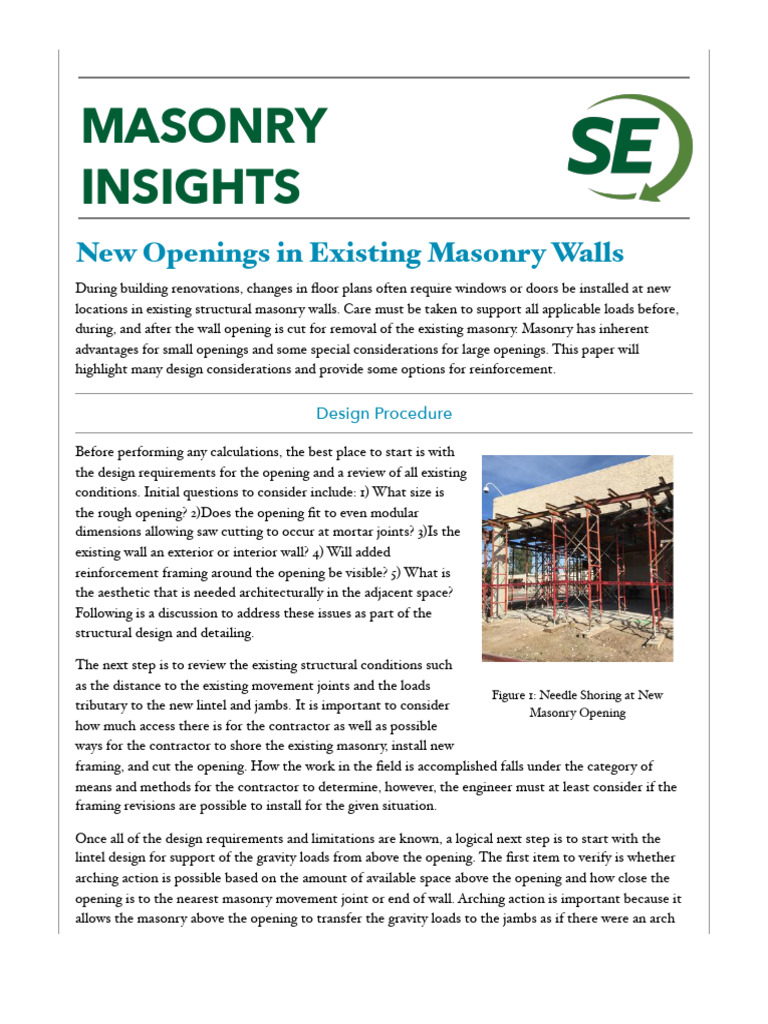 SE Insight - New Opening in Existing Masonry | PDF | Masonry | Wall