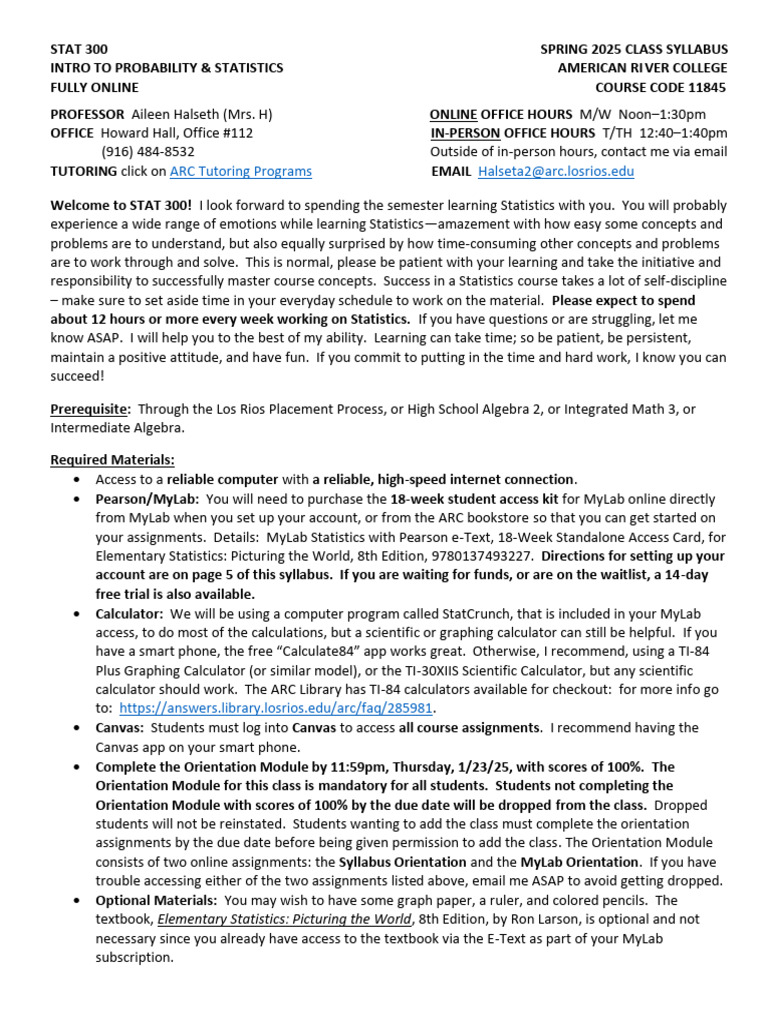 STAT 300 Online Syllabus - Spring 2025 | PDF | Statistics | Regression ...