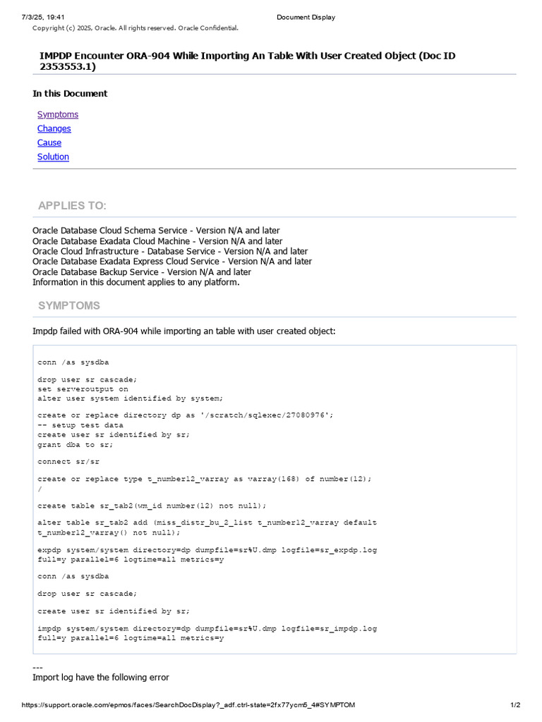 ORA-904 Error in Oracle IMPDP Import | PDF | Databases | Table (Database)