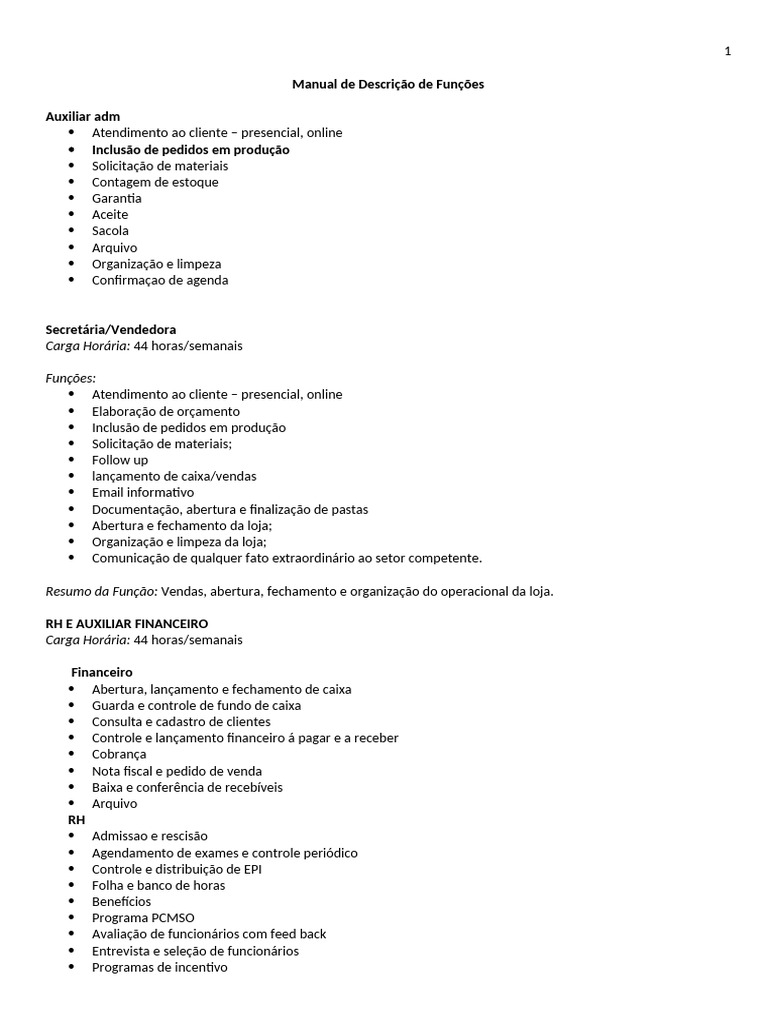 Manual de Descrição de Funções NOVO22PARA FUNCIONARIO | PDF | Gestão de ...
