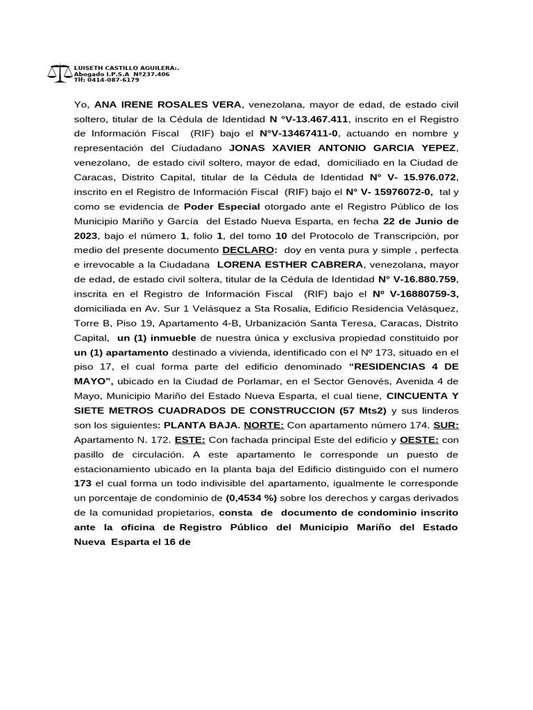 Documento Compra Venta Apto 4 de Mayo | PDF