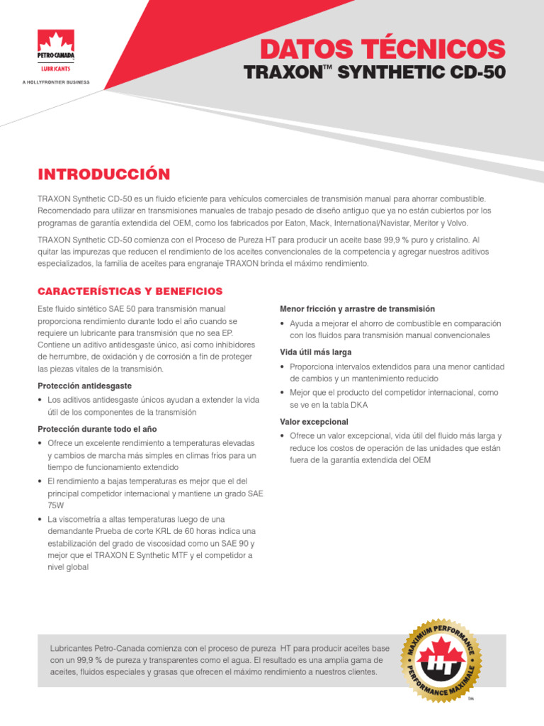Datos Técnicos: Traxon Synthetic Cd-50 | PDF | Transmisión manual | Ingeniería mecánica