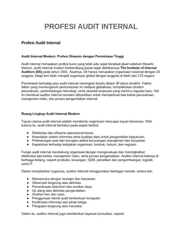 Profesi dan Peran Auditor Internal | PDF