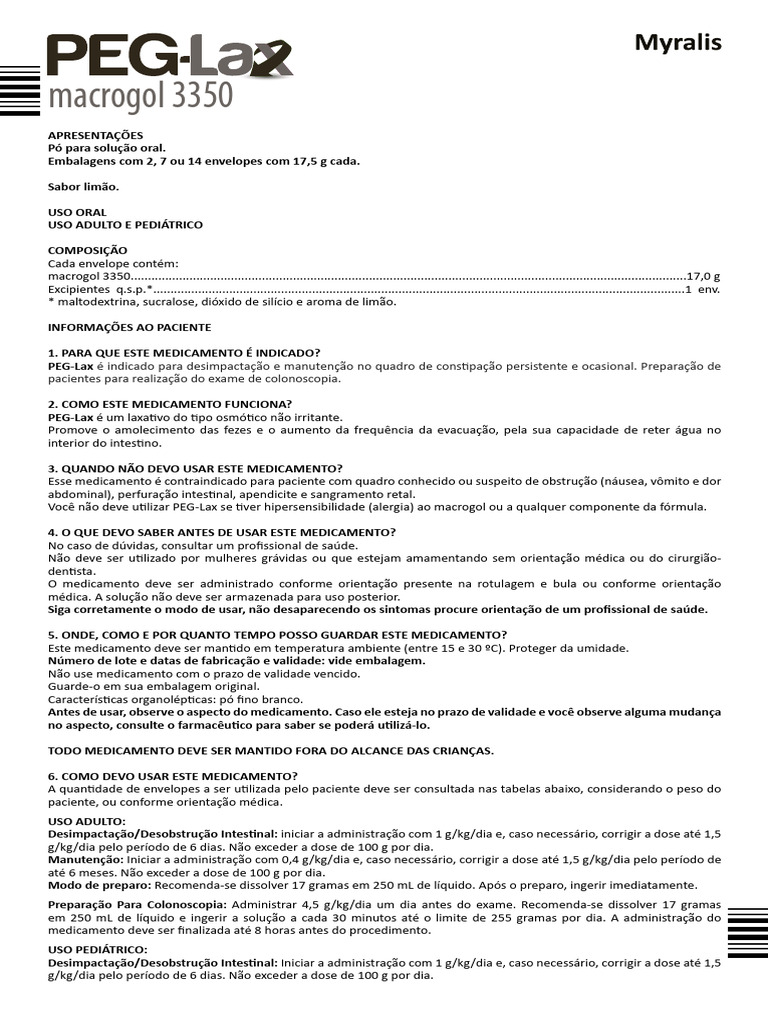 Uso e Posologia do PEG-Lax 17g | PDF | Colonoscopia | Farmacêutico