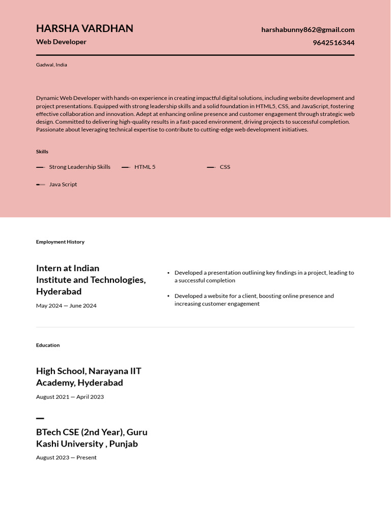 Harsha Vardhan - Web Developer | PDF