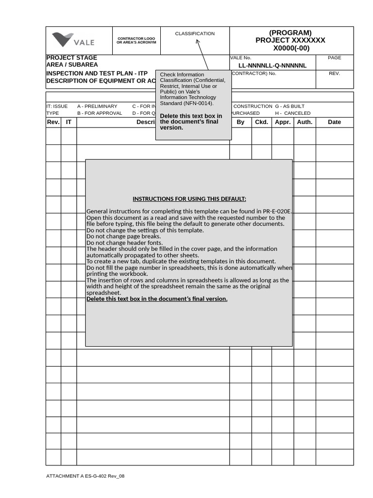 ES-G-402 - 08 - ATTACHMENT A Template ITP Inspection Test Plan | PDF ...