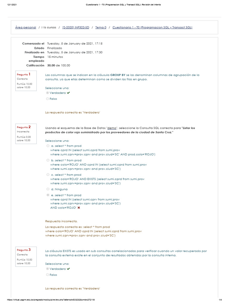 00 - HenryCuestionario 1 - T0 (Programacion SQL y Transact SQL) - Revisión Del Intento | PDF ...