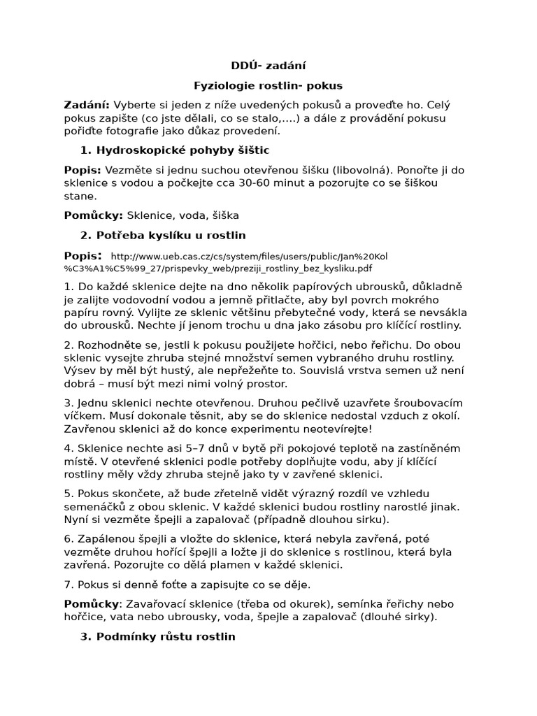 DDÚ Pokusy Zadání | PDF