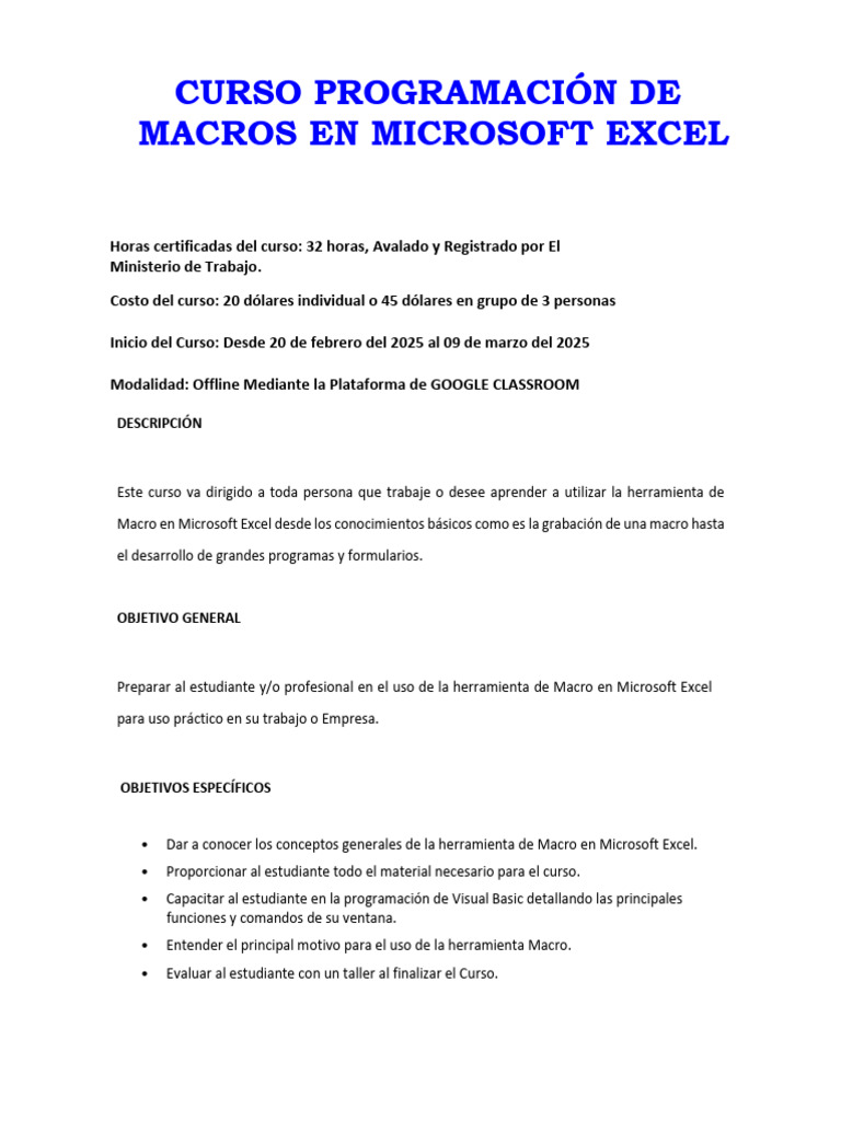 Curso Programación de Macros en Microsoft Excel-3 | PDF | Microsoft Excel | Macro (informática)