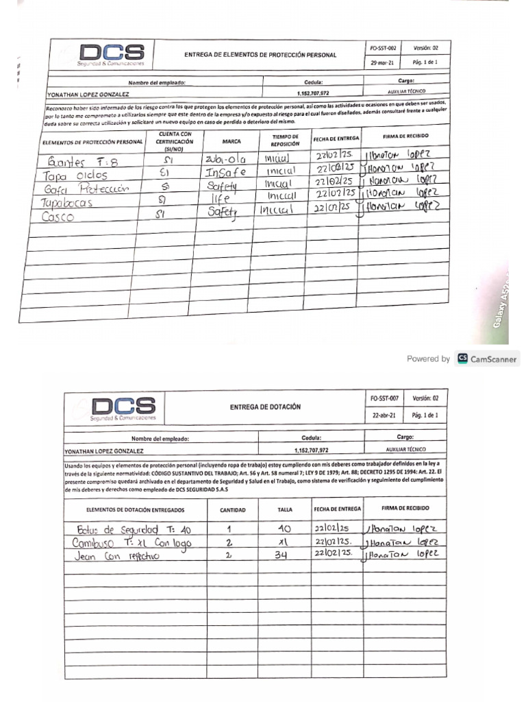 Entrega de EPP y Dotación | PDF