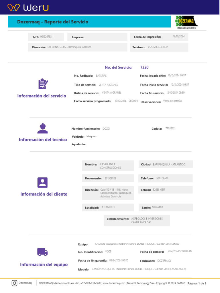 Reporte de Servicio No 7320. VO05. Baterías. M-130 | PDF