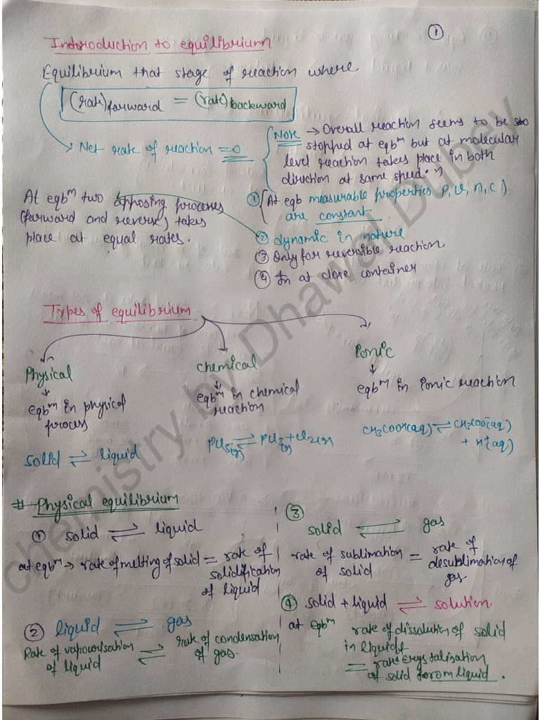 Chemical Equilibrium Short Notes | PDF