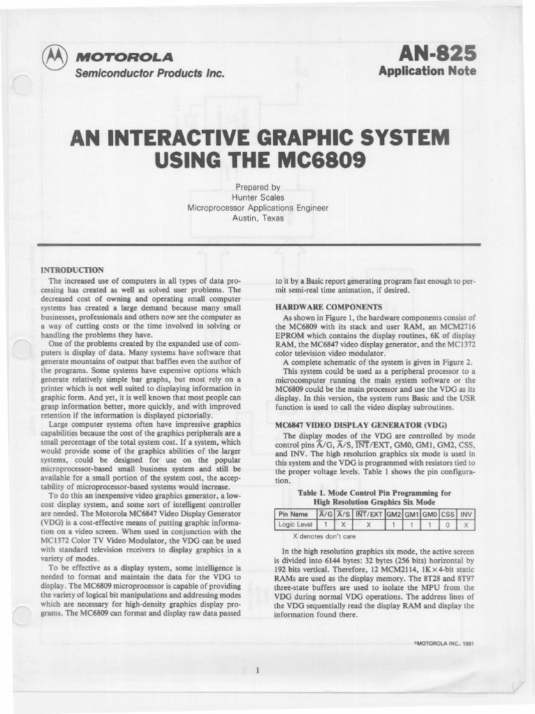 AN-0825 An Interactive Graphic System Using The MC6809 | PDF | Cursor (User Interface ...
