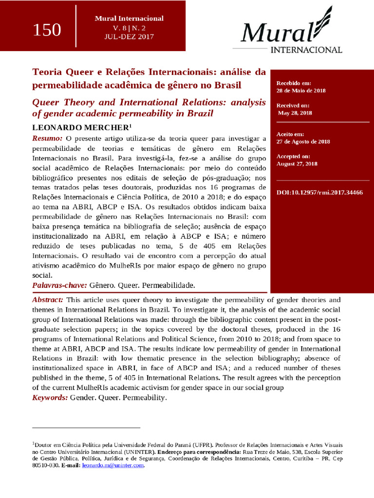 Vista do Teoria Queer e Relações Internacionais_ análise da ...